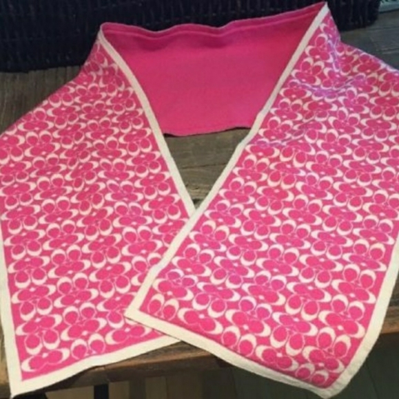 Coach | Accessories | Coach Pink White 0 Merino Wool Mini Scarf Winter ...